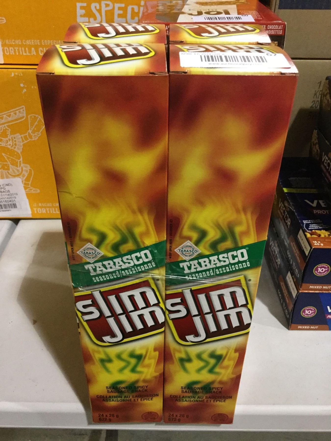Case of Slim Jim Tabasco Seasoned Sausage Snacks (24 x 28g) Lot of 4