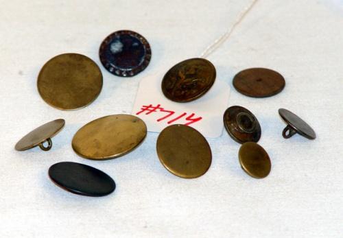 LOT OF 11 COLONIAL BUTTONS, 10 STEEL AND 1 WOODEN