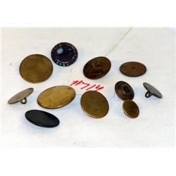 LOT OF 11 COLONIAL BUTTONS, 10 STEEL AND 1 WOODEN