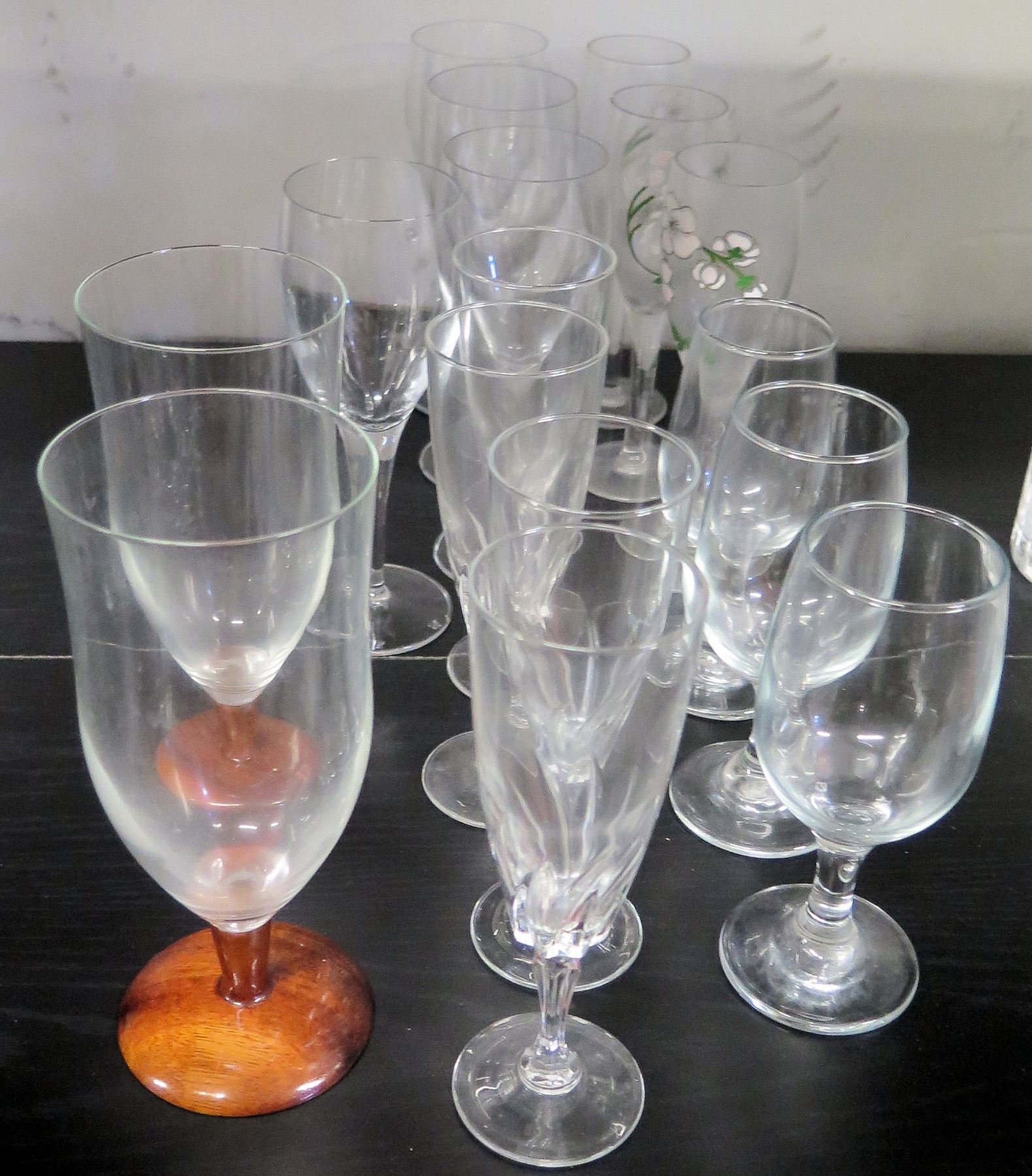 Misc Stemmed Beverage Glasses 2 W Koa Wood Base From Martin And Macarthur Oahu Auctions