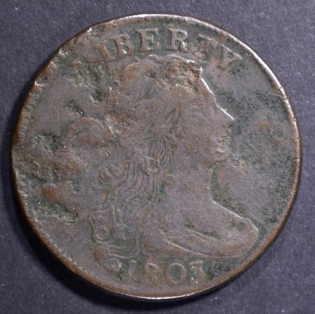 1803 DRAPED BUST LARGE CENT, VF/XF CORRODED