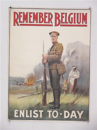 British WWI Poster, "Remember Belgium - Enlist To