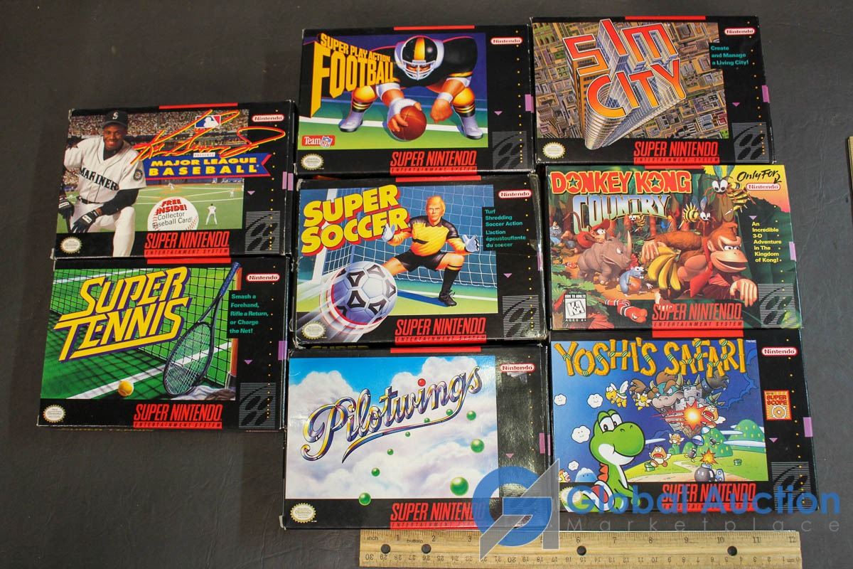 (8) EMPTY Super Nintendo Game Boxes: Donkey Kong Country, Yoshi Safari ...