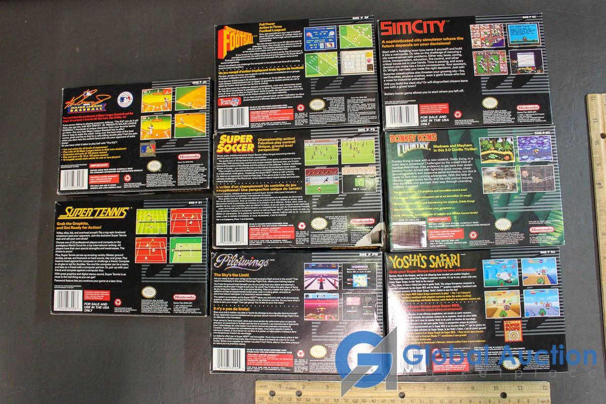 (8) EMPTY Super Nintendo Game Boxes: Donkey Kong Country, Yoshi Safari ...