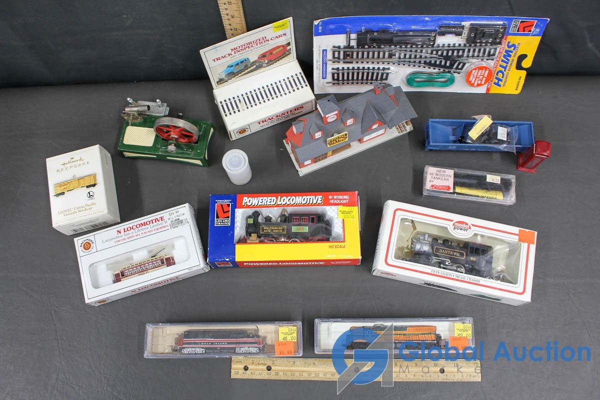 Misc. Model Train Items - NIB Engines, Phone Booth, Train Station ...
