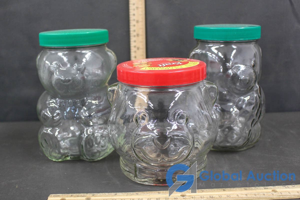 (3) Kraft Peanut Butter Glass Bear Shaped Jars