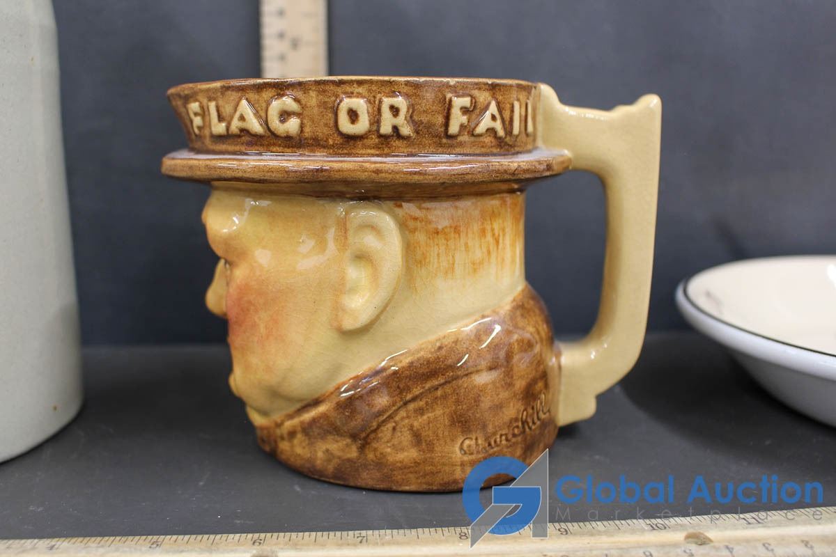 1982 Ukranian Festival Medalta Pottery Jug, Medalta Winston Churchhill ...