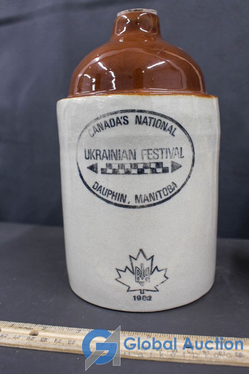 1982 Ukranian Festival Medalta Pottery Jug, Medalta Winston Churchhill ...
