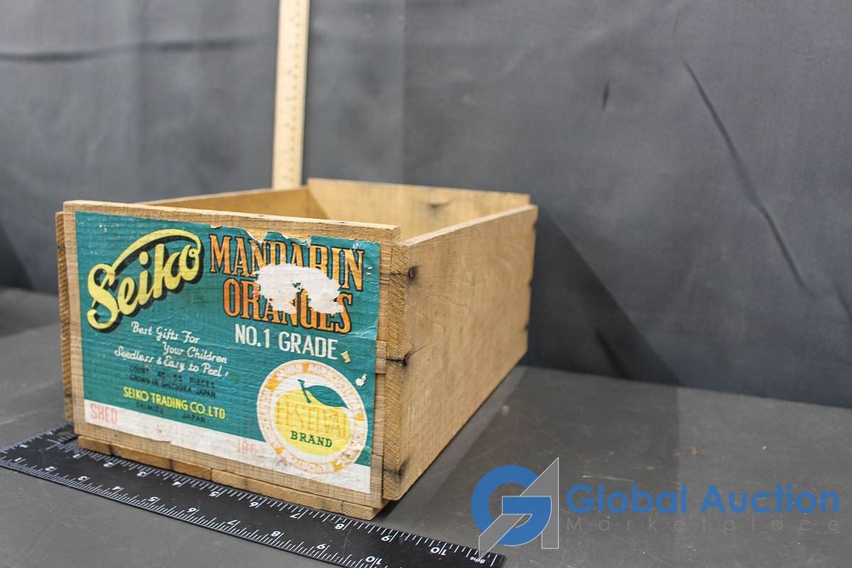 Wooden Prune Box & Wooden Seiko Mandarin Orange Boxes