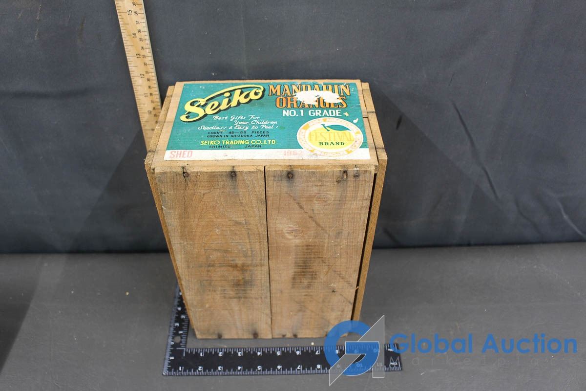 Wooden Prune Box & Wooden Seiko Mandarin Orange Boxes