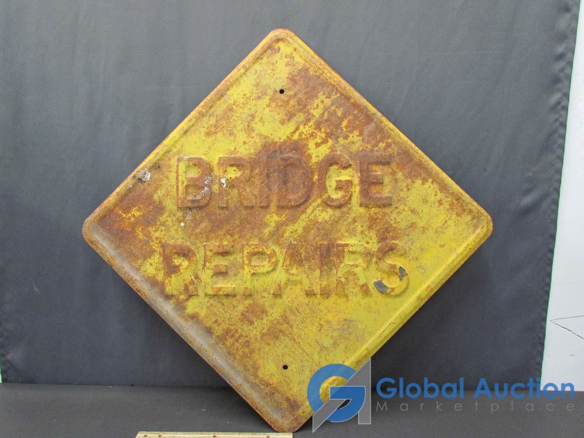 Metal Embossed "Bridge Repairs" Sign