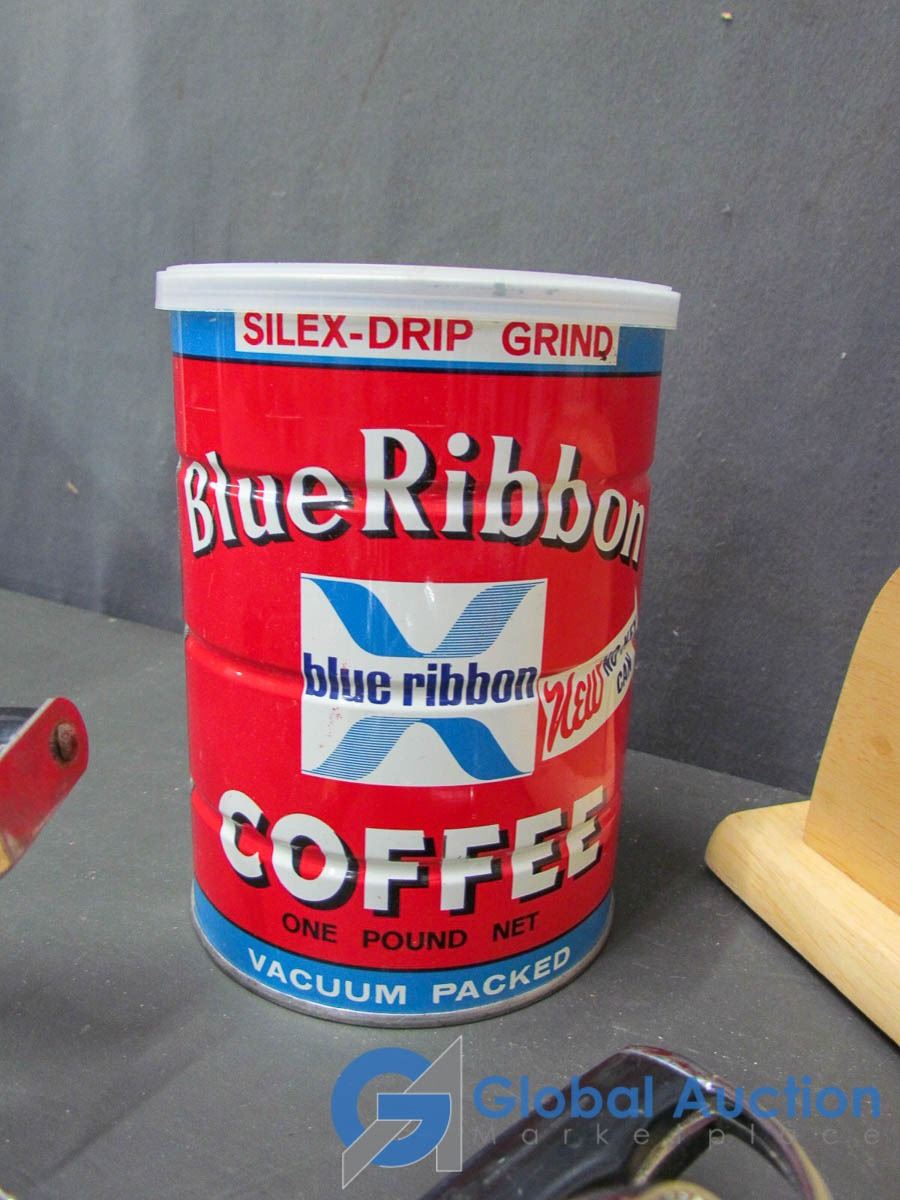 (3) Tins: (Blue Ribbon Coffee, Burns Pure Lard, Edwards Gourmet Coffee ...