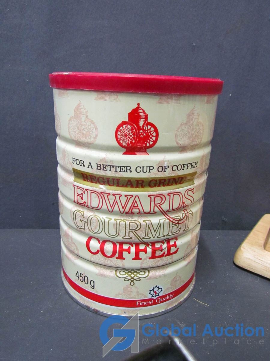 (3) Tins: (Blue Ribbon Coffee, Burns Pure Lard, Edwards Gourmet Coffee ...