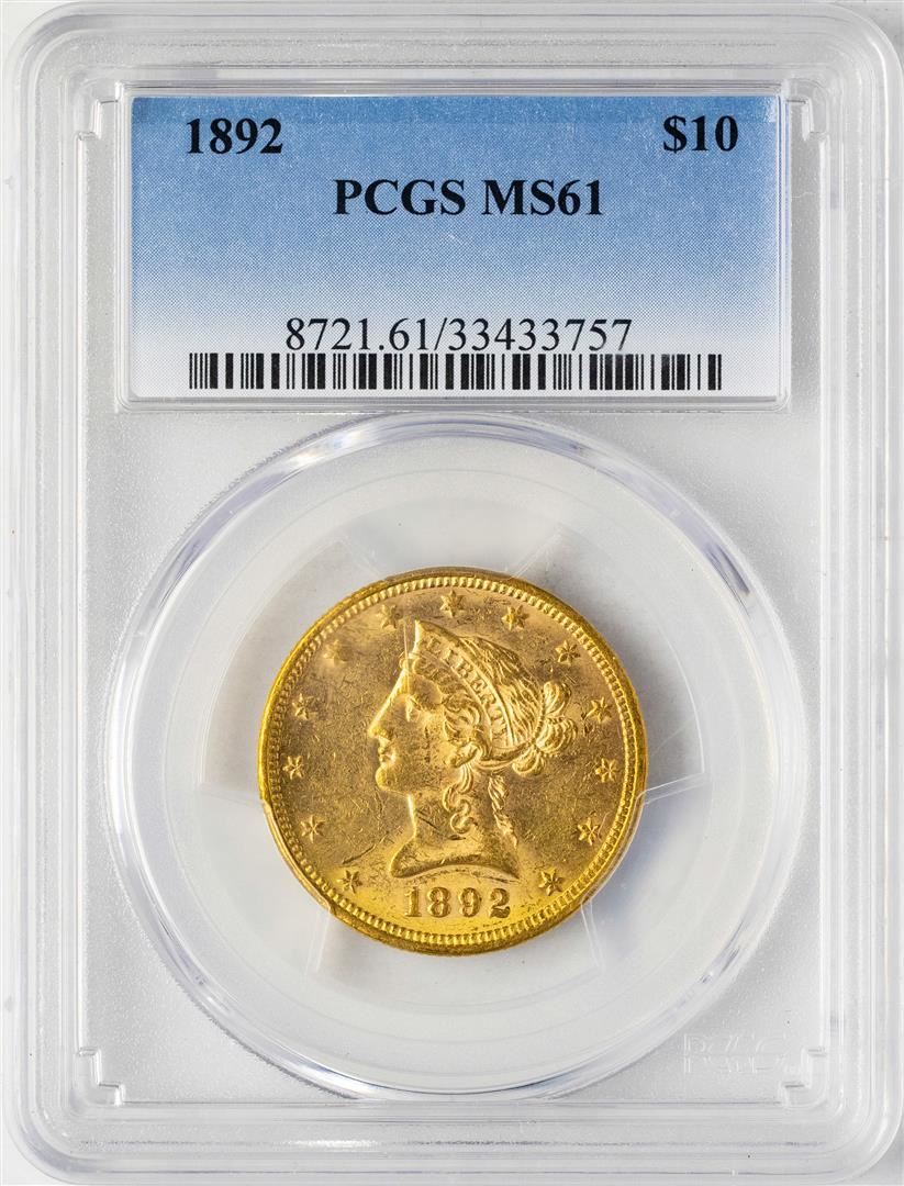 1892 $10 Liberty Head Eagle Gold Coin PCGS MS61