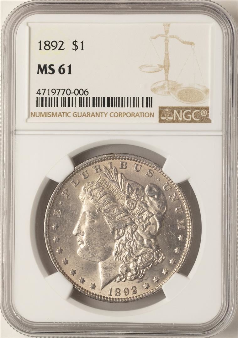 1892 $1 Morgan Silver Dollar Coin NGC MS61