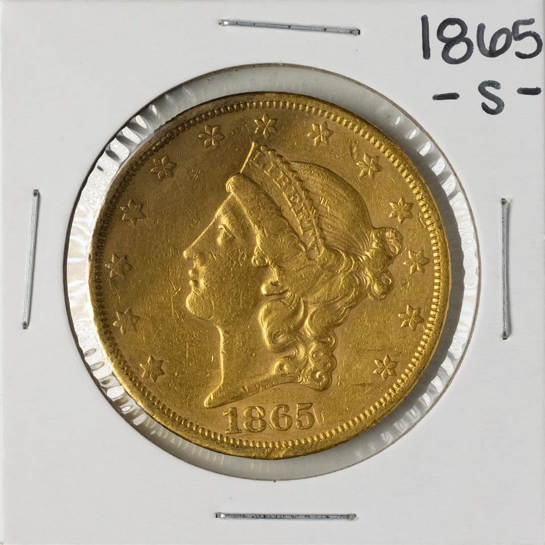 1865-S $20 Liberty Head Double Eagle Gold Coin