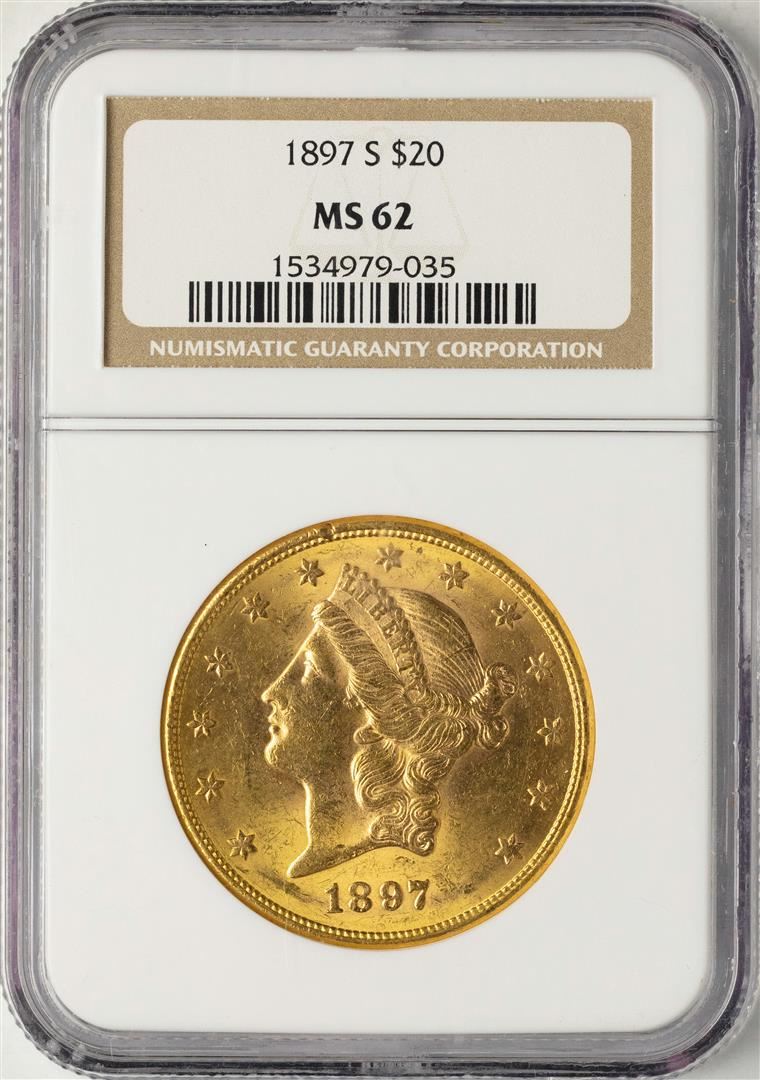 1897-S $20 Liberty Head Double Eagle Gold Coin NGC MS62