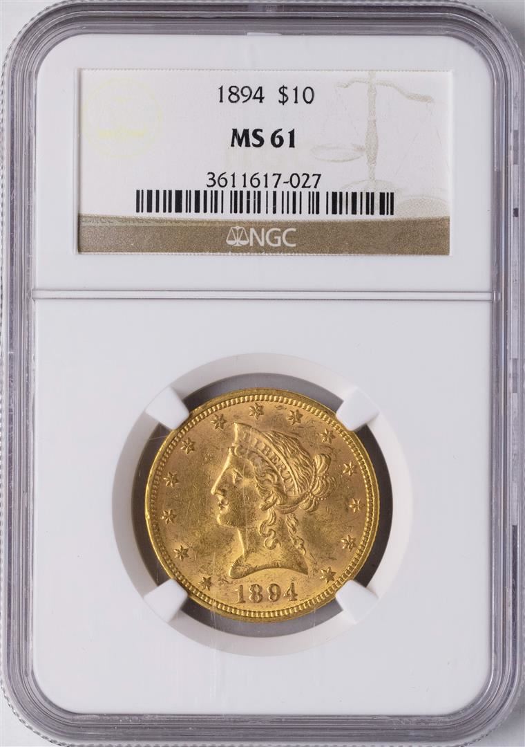 1894 $10 Liberty Head Eagle Gold Coin NGC MS61