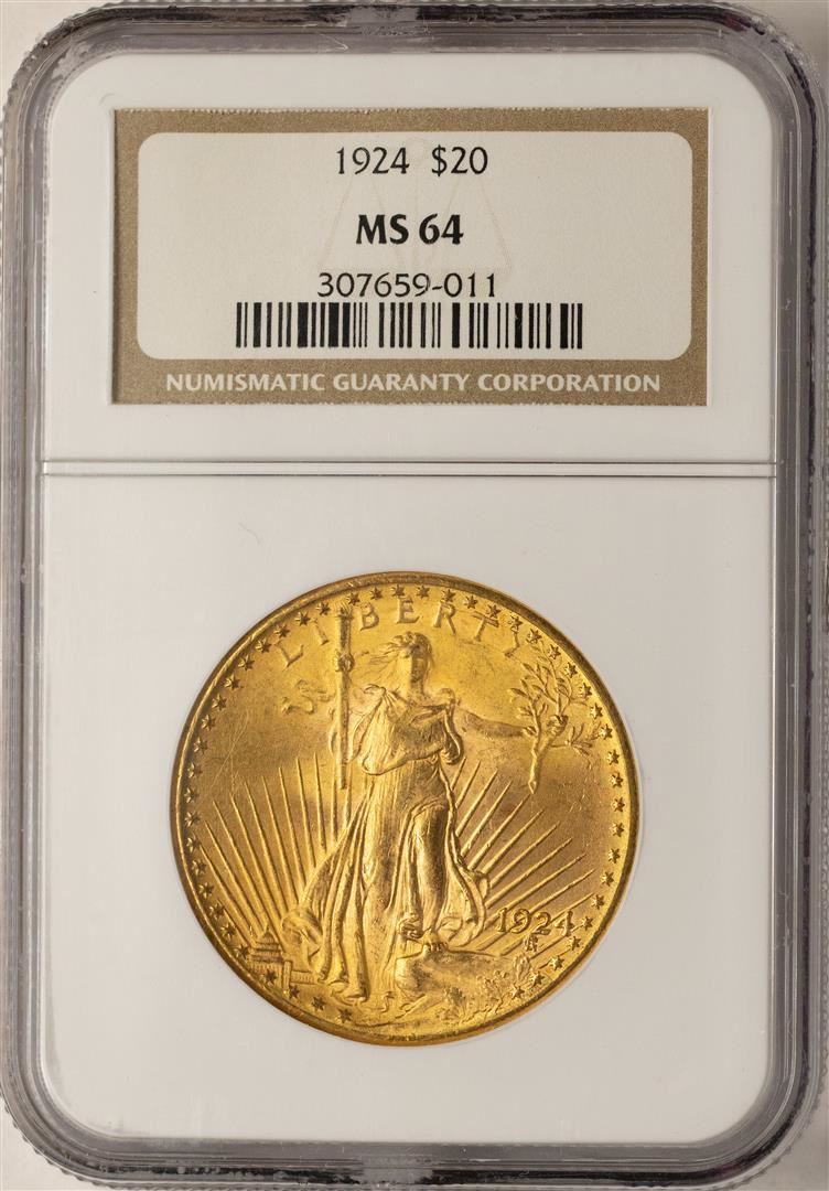 1924 $20 St. Gaudens Double Eagle Gold Coin NGC MS64