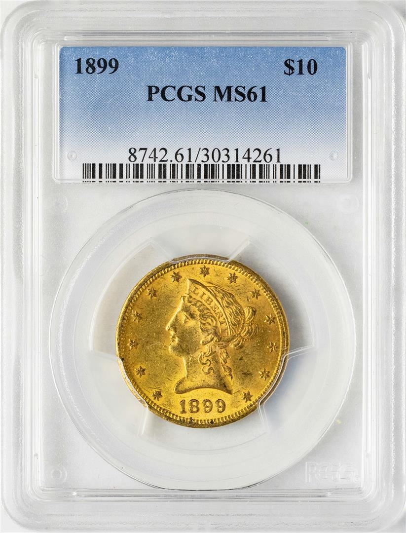 1899 $10 Liberty Head Eagle Gold Coin PCGS MS61