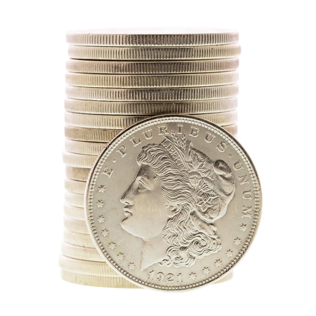 Roll Of 20 Brilliant Uncirculated 1921 1 Morgan Silver Dollar Coins roll-of-20-brilliant-uncirculated-1921-1-morgan-silver-dollar-coins