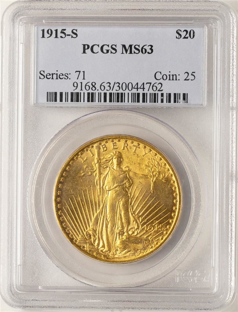 1915-S $20 St. Gaudens Double Eagle Gold Coin PCGS MS63