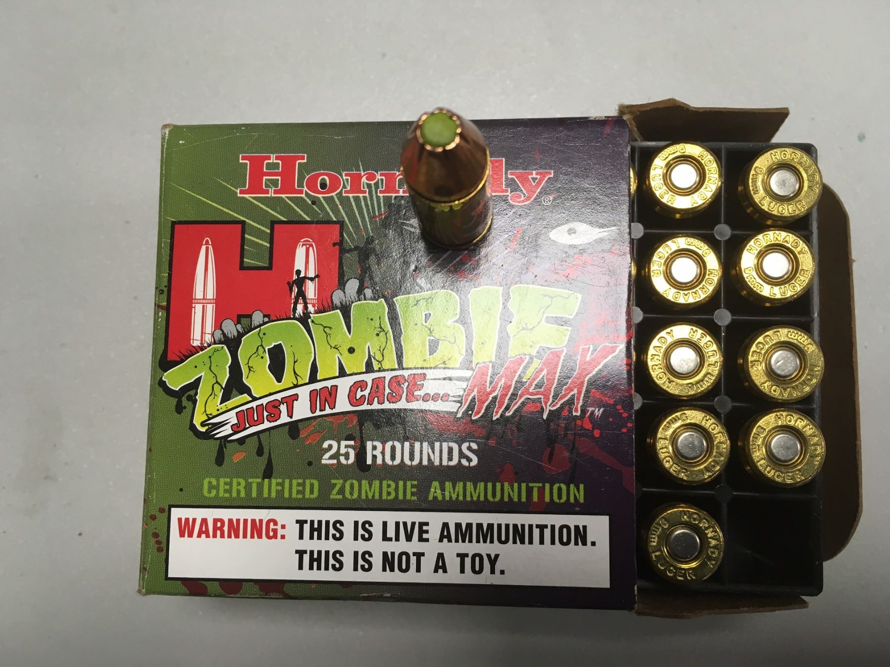 AMMO (HORNADY) *ZOMBIE MAX* (9MM) *LUGER* (115 GRAIN) *Z-MAX* (25 ROUNDS)
