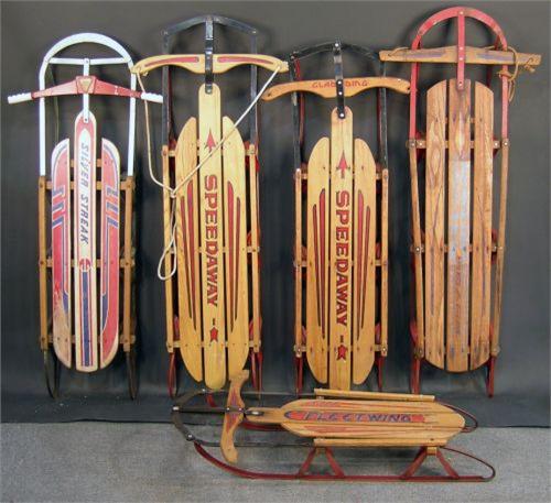 1 lot of 5 Antique Wooden Snow Sleds