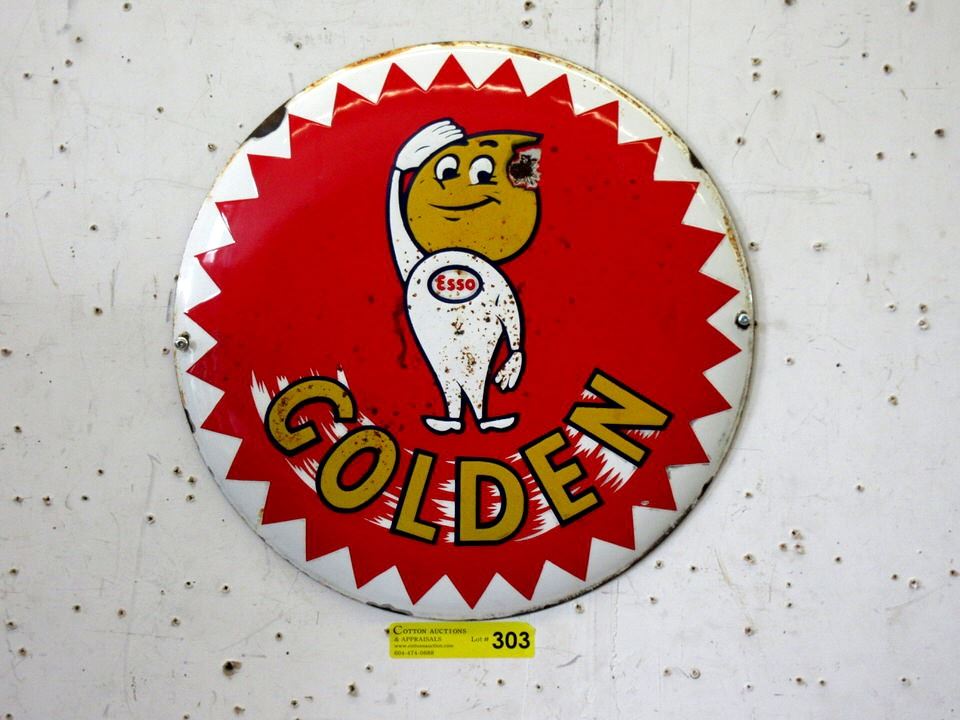 Vintage 16" Esso Golden Porcelain Sign
