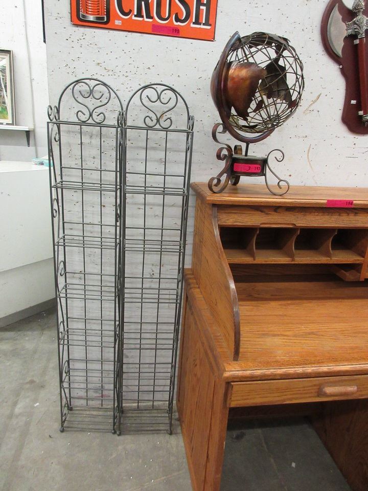 Two 4 Foot Tall Metal CD Towers and Metal Globe