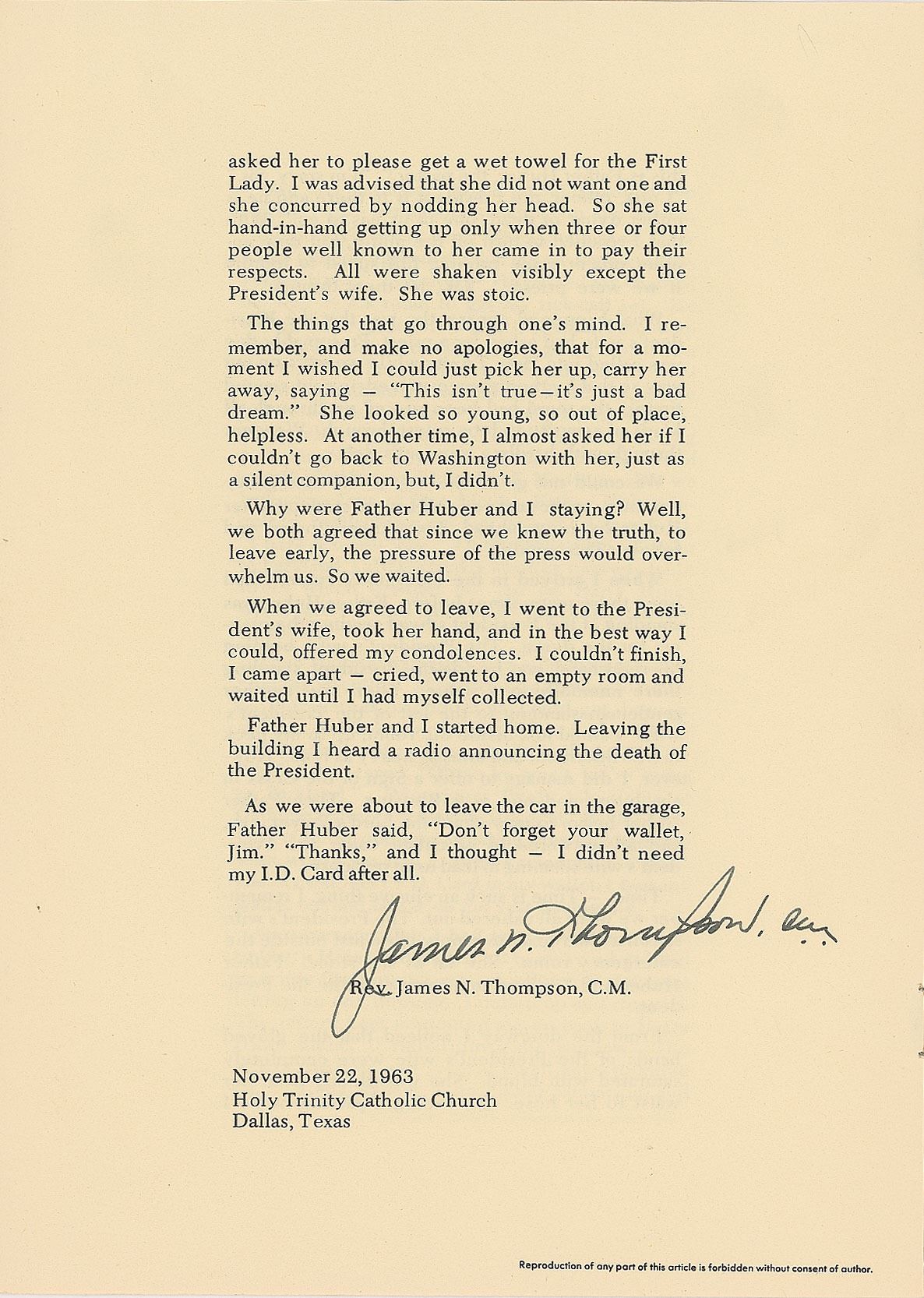 John F. Kennedy: Father James Thompson's Rosary from Parkland Hospital