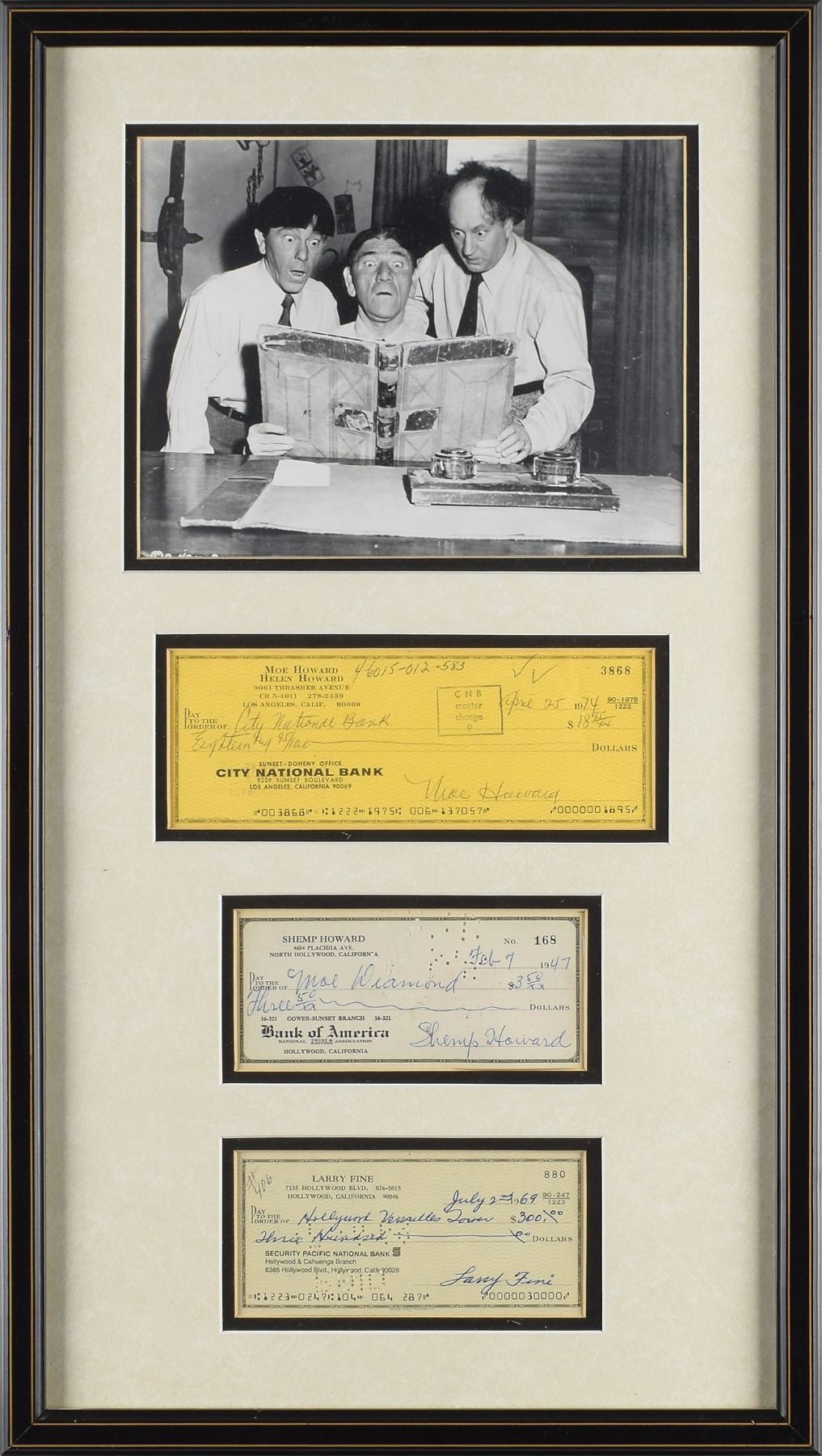 Three Stooges Group of (3) Signed Checks
