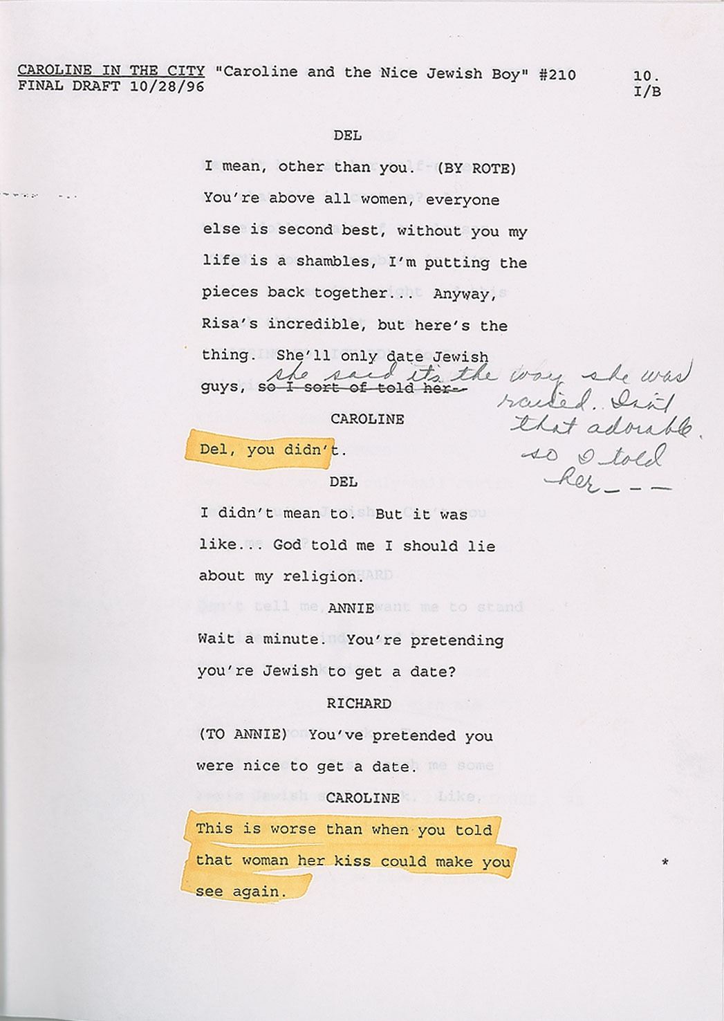 Lea Thompson's Script for Caroline in the City