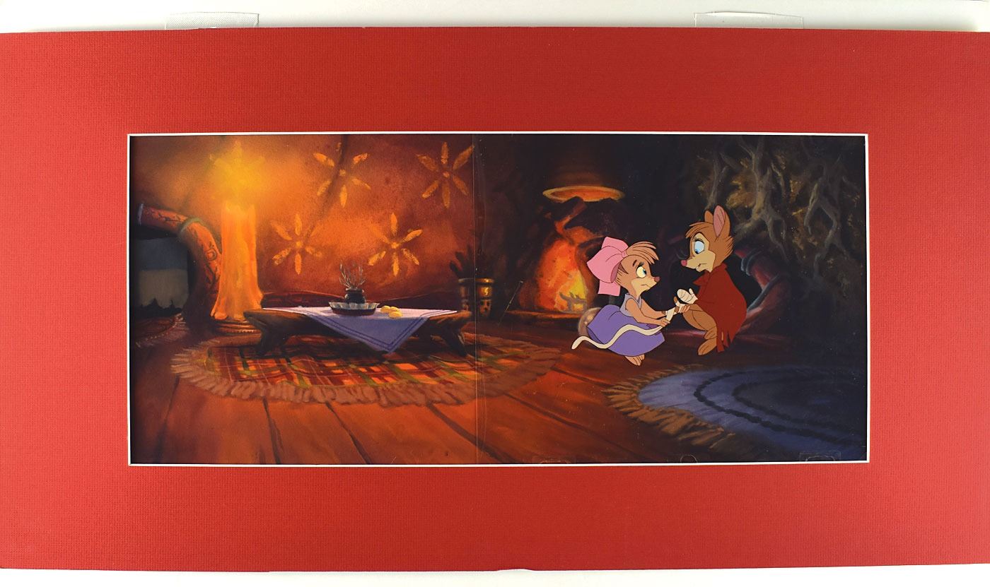 Mrs. Brisby and Teresa production cel and pan production background ...