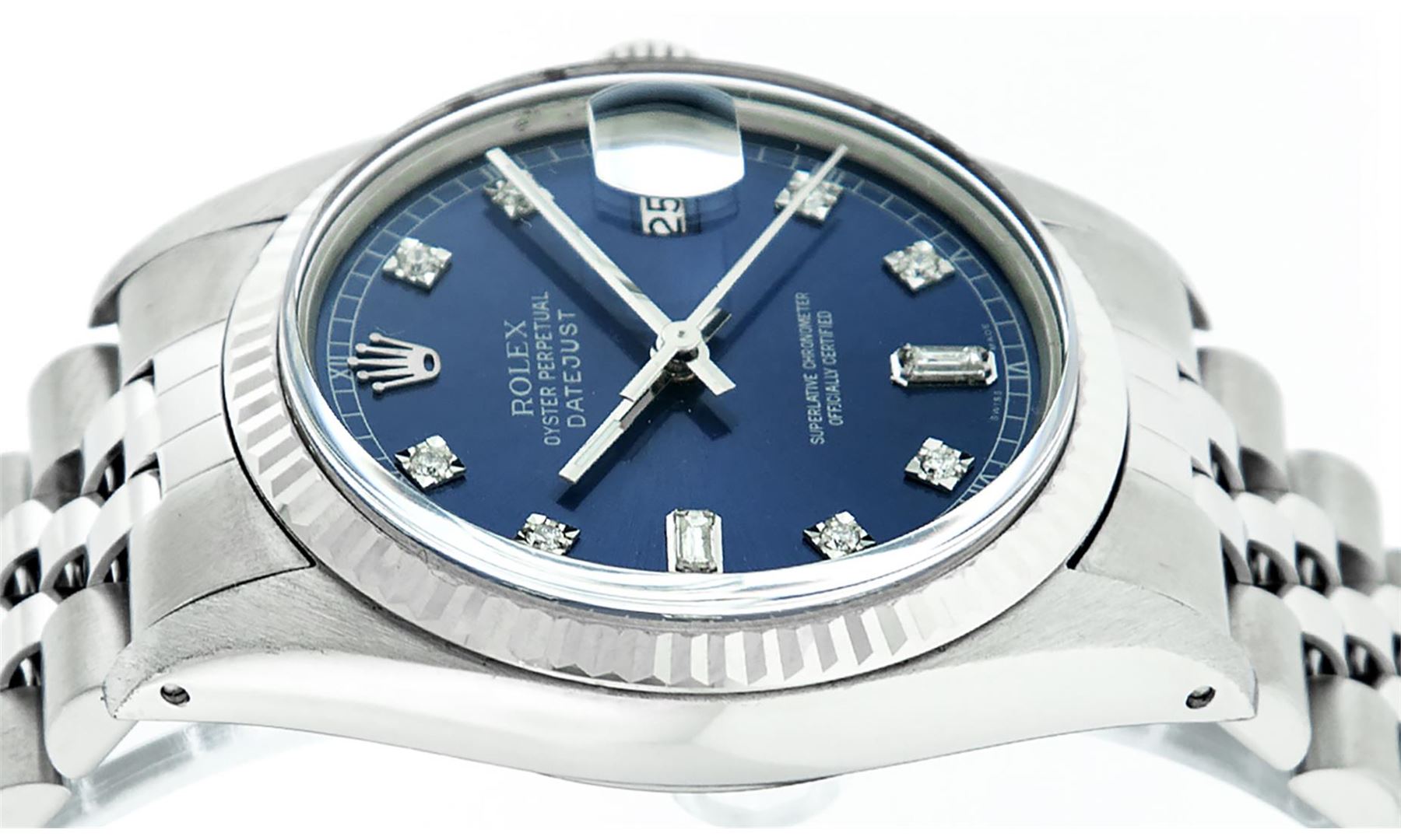 Rolex Mens Stainless Blue Diamond 36MM Datejust Wristwatch