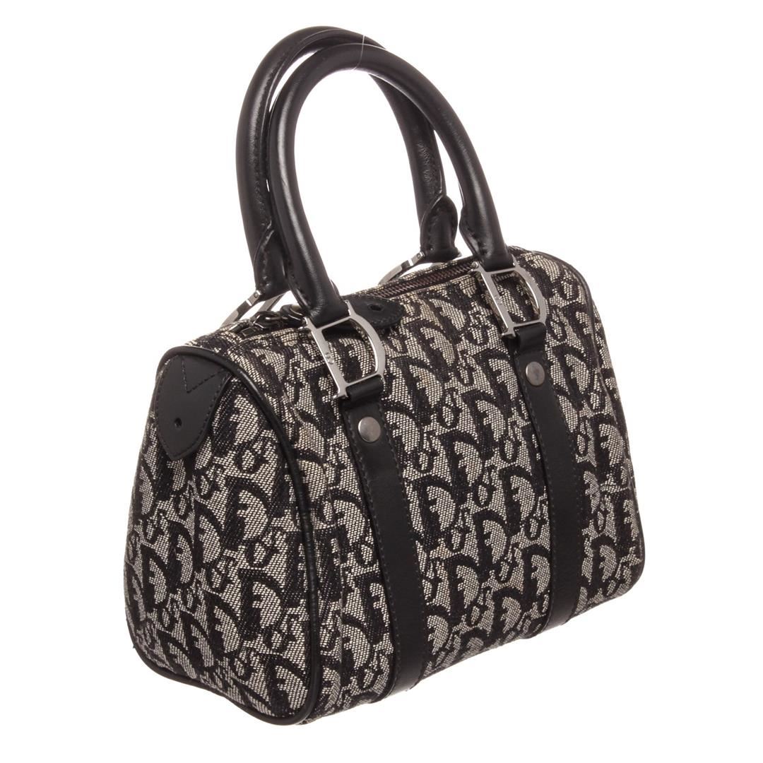 Christian Dior Navy Blue Canvas Leather Small Trotter Boston Bag