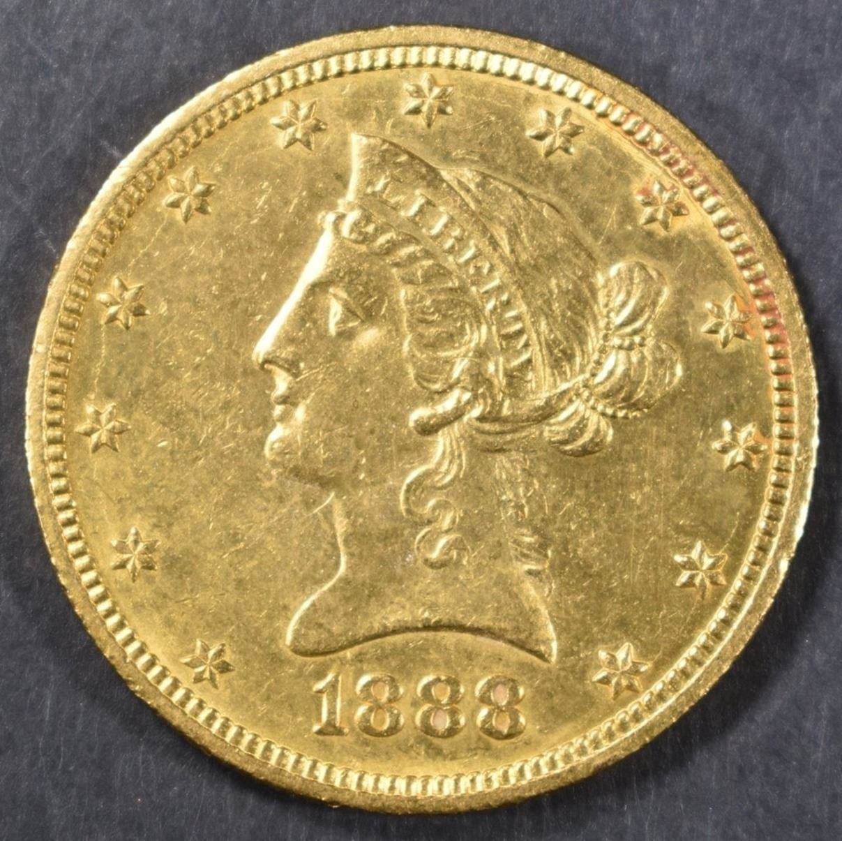 1888-O LIBERTY HEAD GOLD $10 SELECT/CHOICE BU