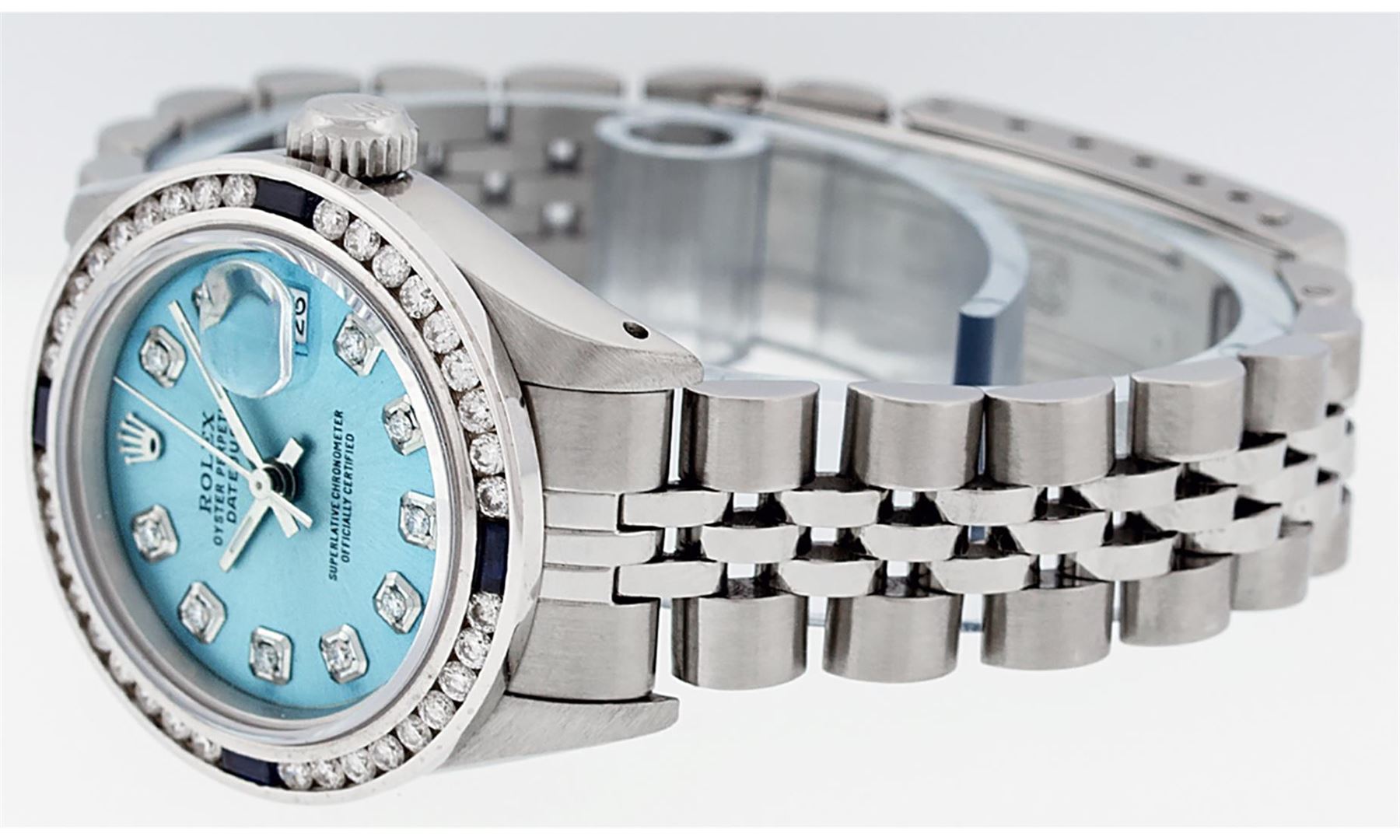 Rolex Ladies Stainless Steel Blue Diamond & Channel Set Sapphire ...