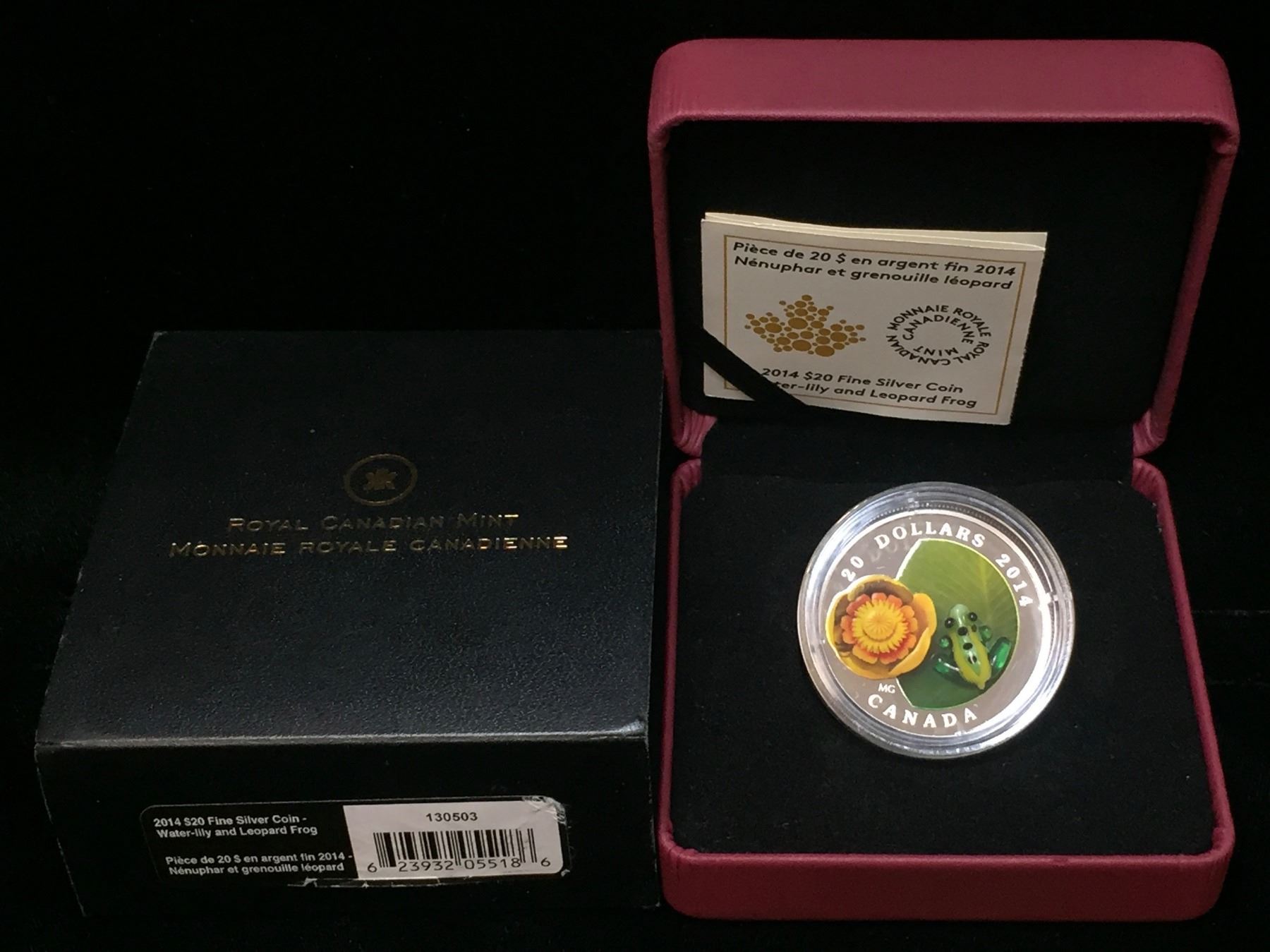 2014 $20 Canada Leopard Frog Venetian Glass Proof Silver Coin