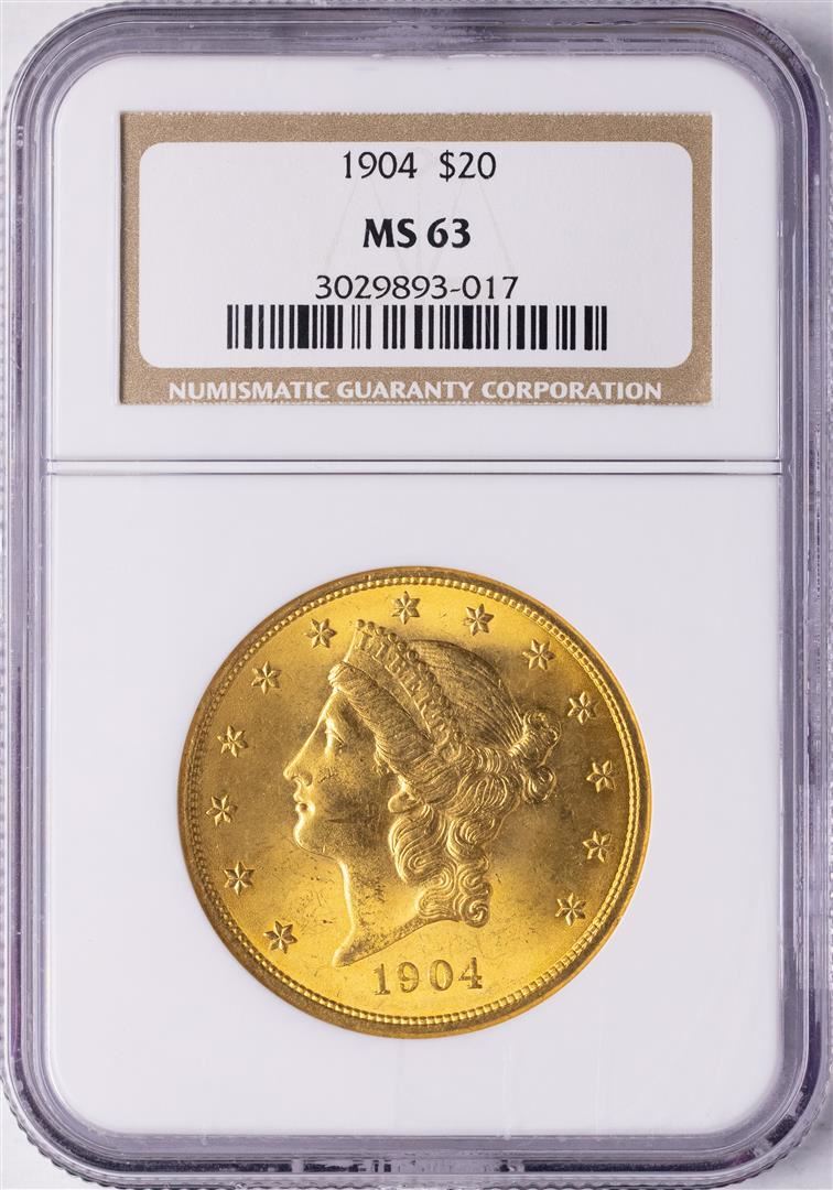 1904 $20 Liberty Head Double Eagle Gold Coin NGC MS63