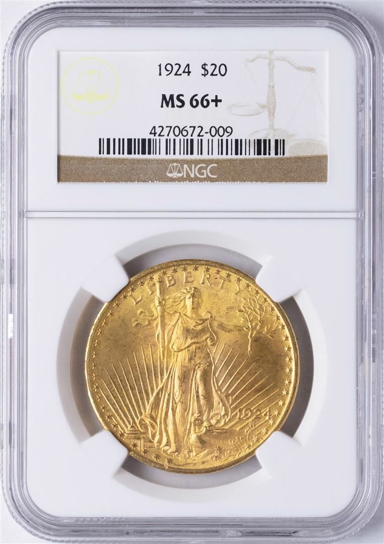 1924 $20 St. Gaudens Double Eagle Gold Coin NGC MS66+