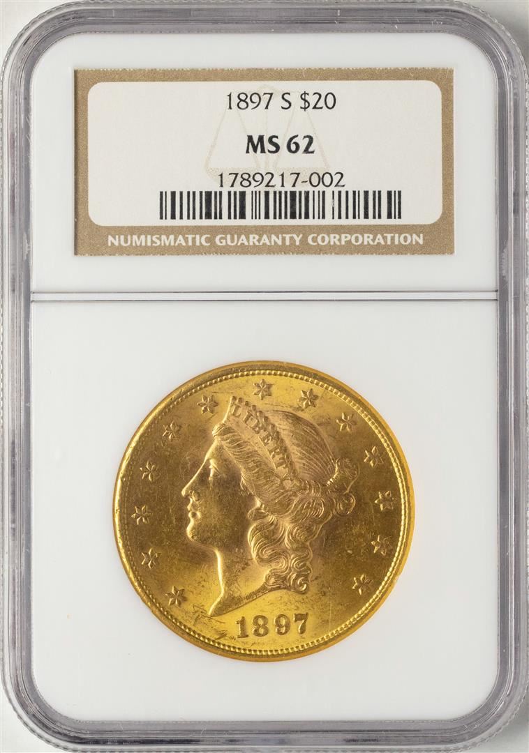 1897-S $20 Liberty Head Double Eagle Gold Coin NGC MS62