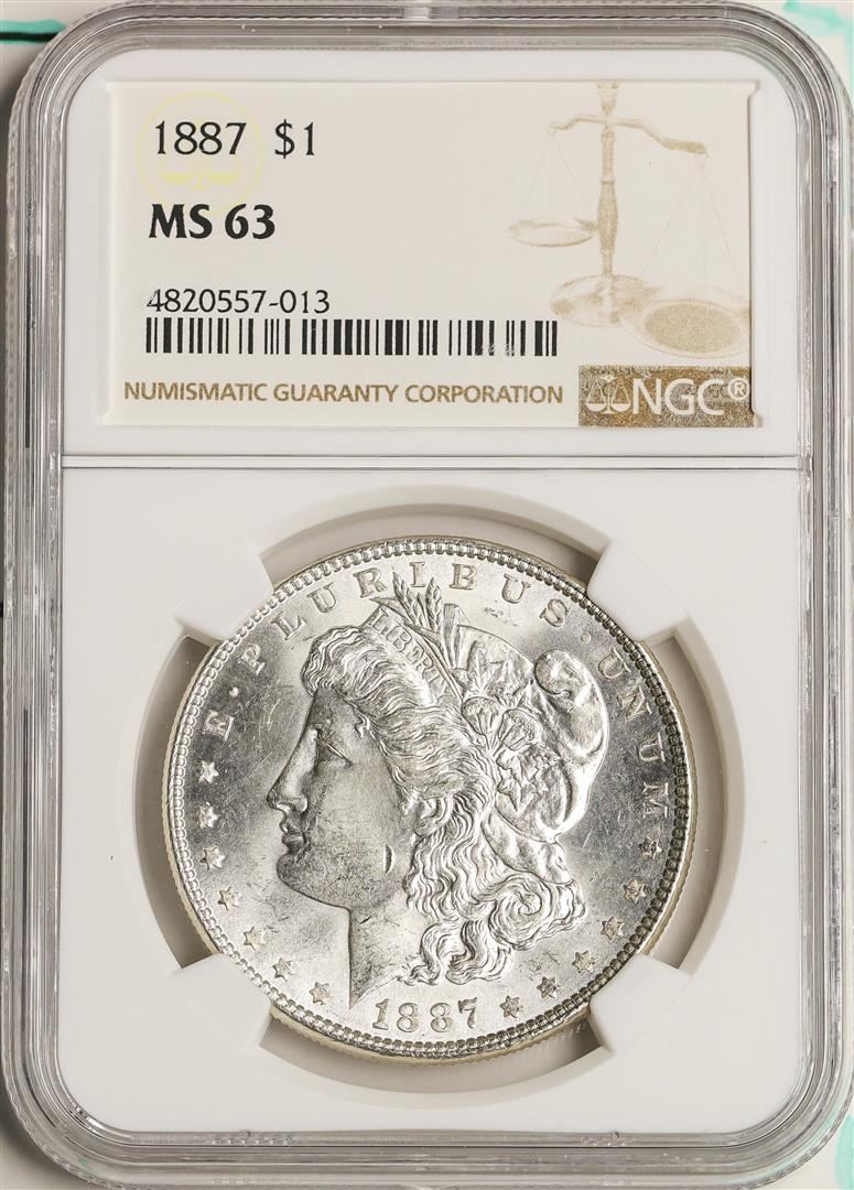 1887 $1 Morgan Silver Dollar Coin NGC MS63