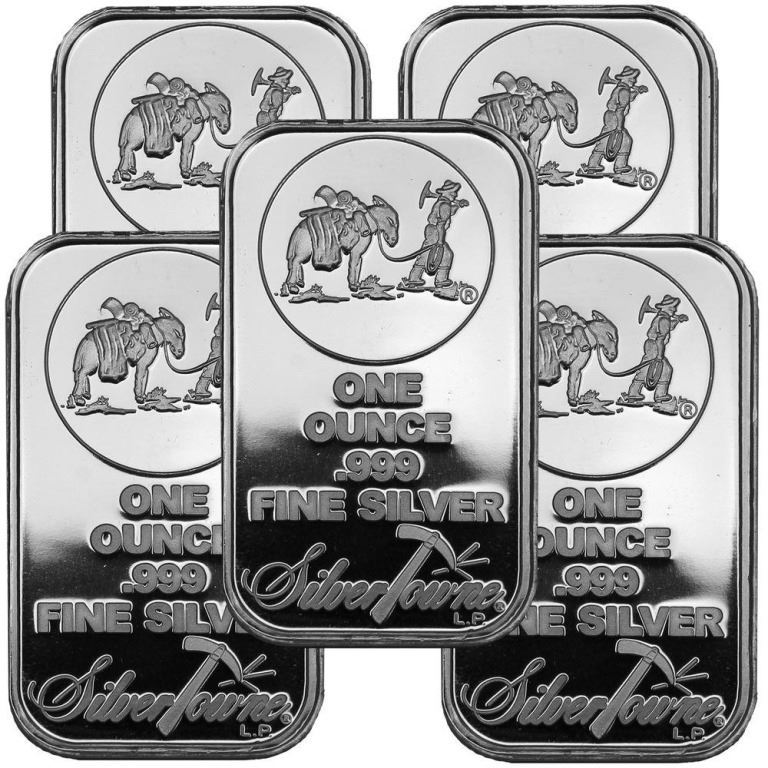 5 pcs. 1 oz Silver Prospector Bars - .999 pure