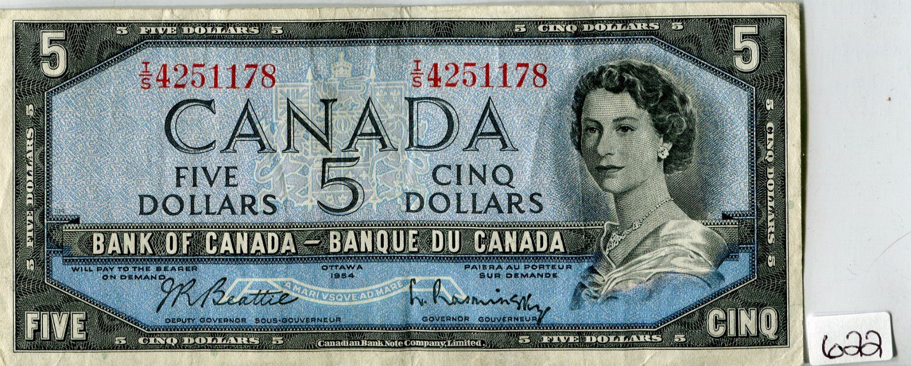 FIVE DOLLAR NOTE BANK OF CANADA 1954 Schmalz Auctions five-dollar-note-bank-of-canada-1954-schmalz-auctions
