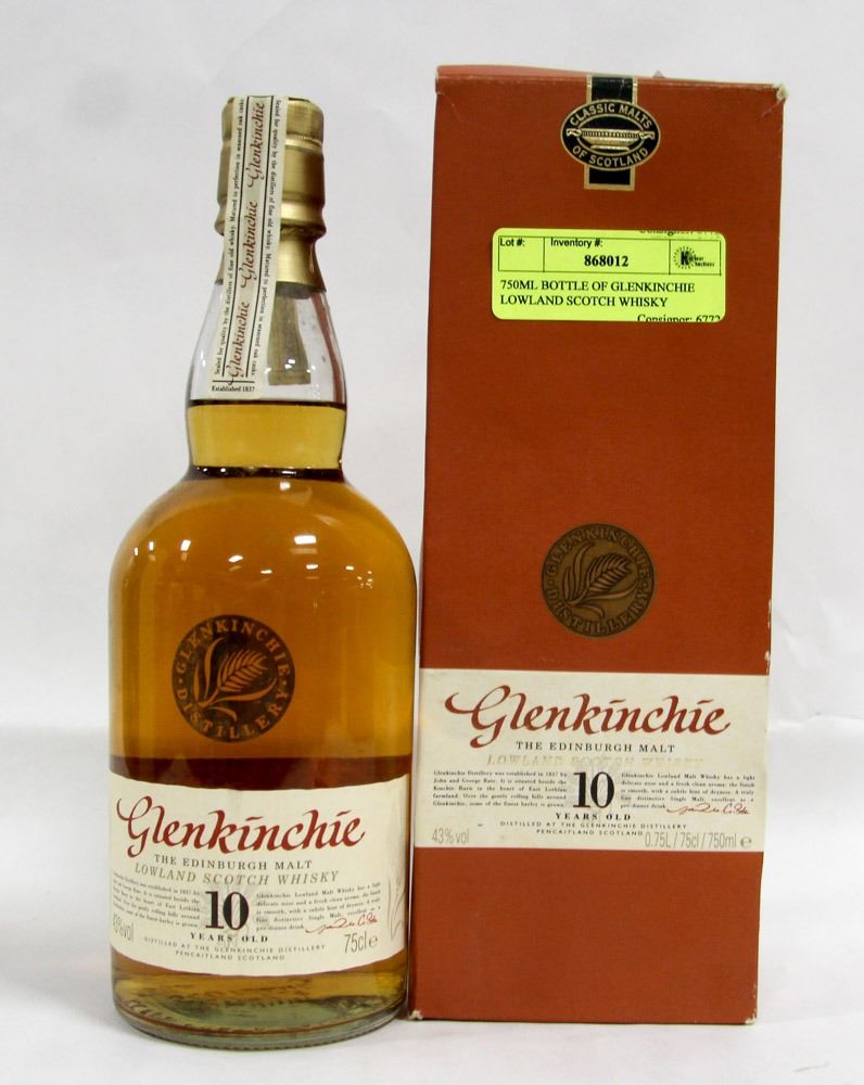 750ML BOTTLE OF GLENKINCHIE LOWLAND SCOTCH WHISKY