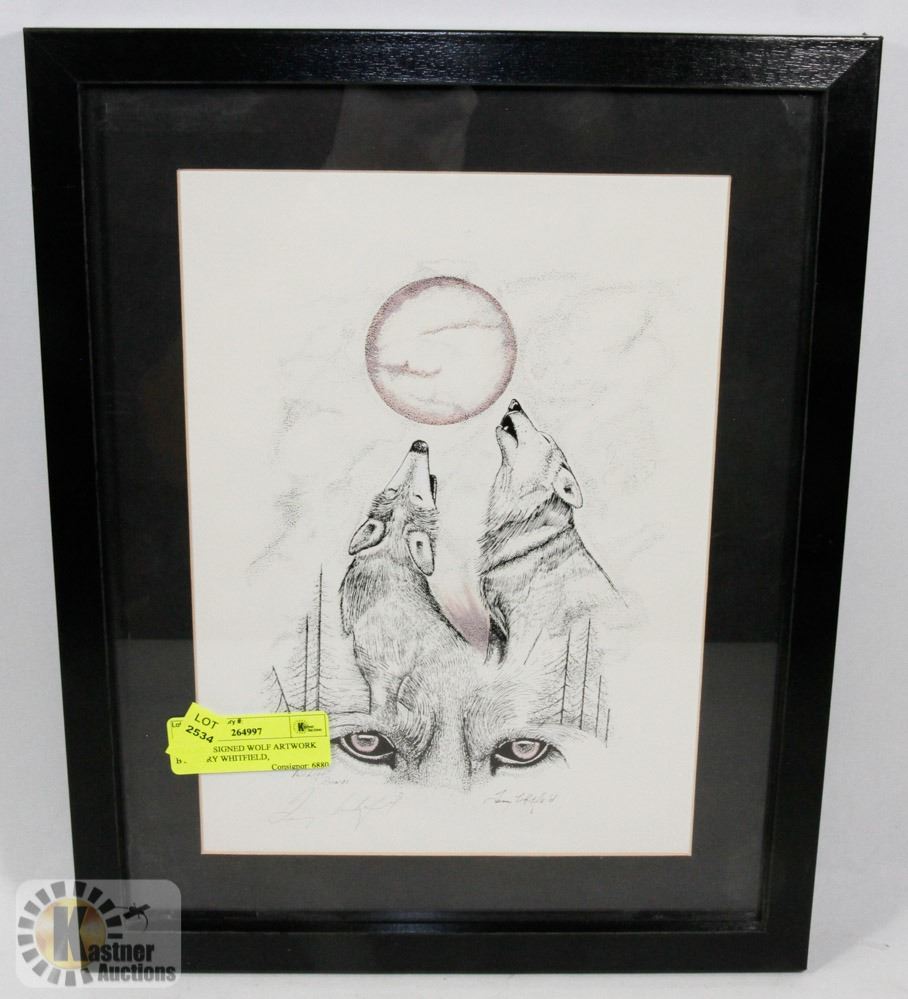 FRAMED SIGNED WOLF ARTWORK BY TERRY WHITFIELD,