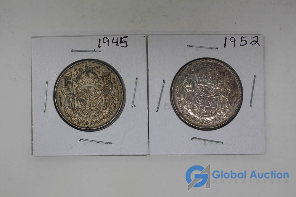 Silver Canadian 50 Cent Coins - 1945 & 1952