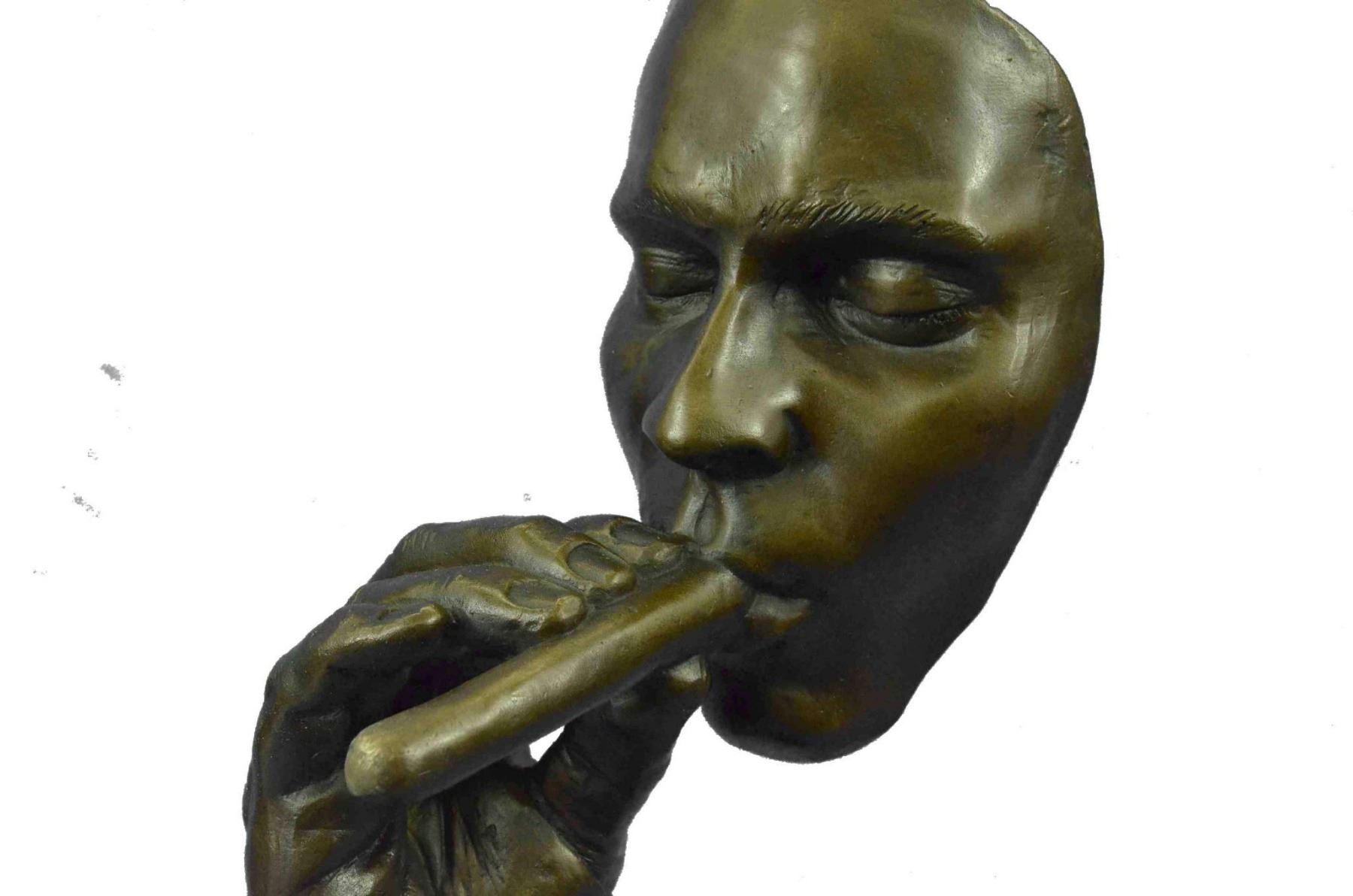 Abstract Bronze Sculpture of Man's Face Smoking Cigar 15" x 8"