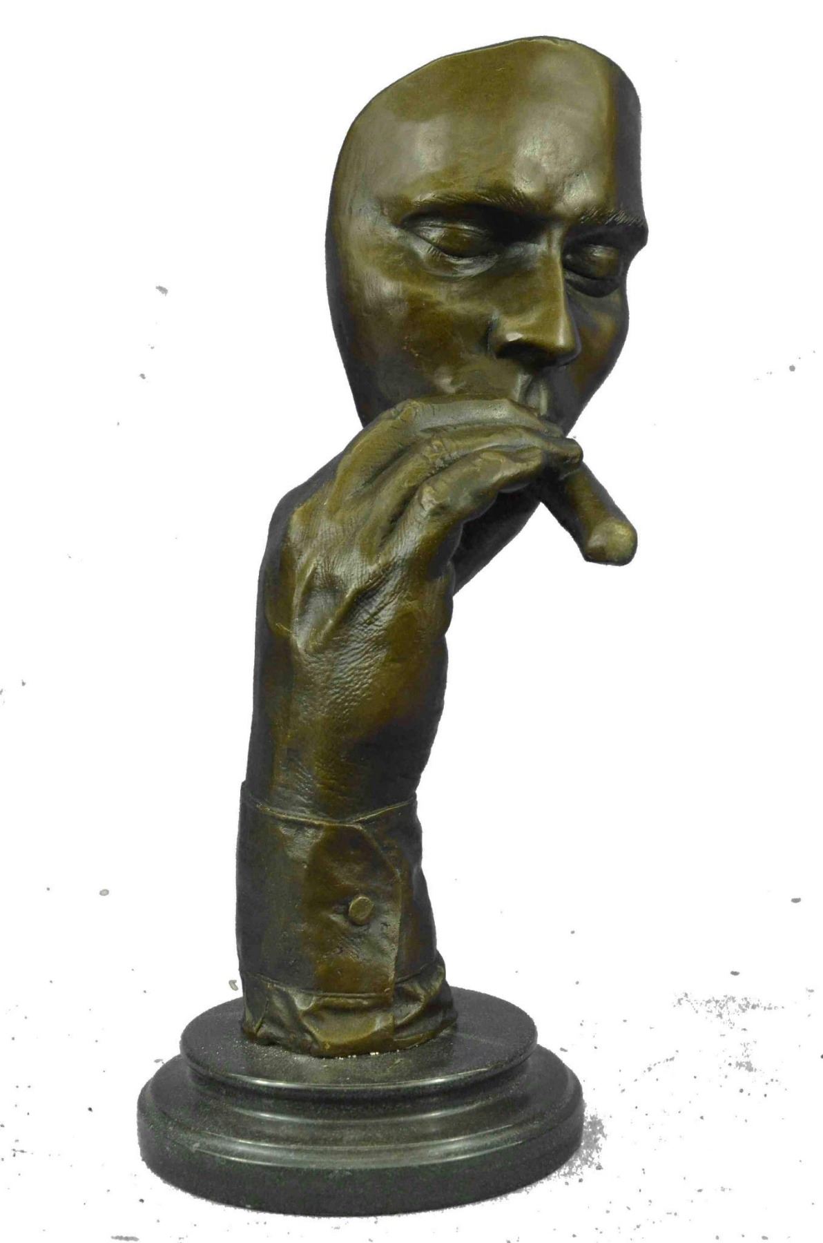 Abstract Bronze Sculpture of Man's Face Smoking Cigar 15" x 8"